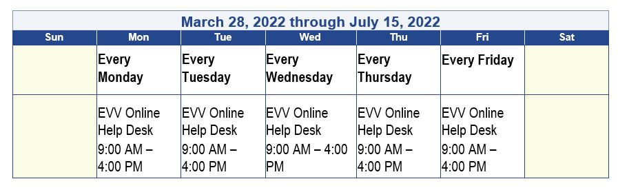 EVV Online Help Desk Schedule - PA Tempus Unlimited